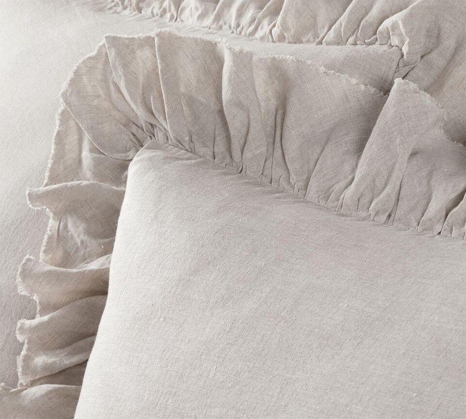 Belgian Linen Raw Edge Ruffle Quilt Cover & Pillowcases-Flax | Pottery ...