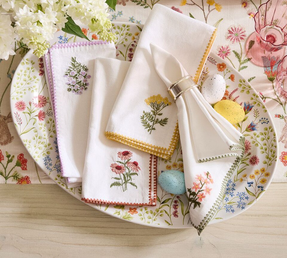 Botanical Embroidered Napkins - Mixed Set of 4 | Pottery Barn Australia