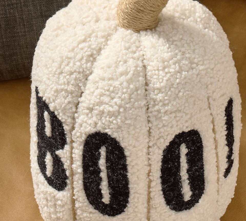 Boo Pumpkin Shaped Cushion | Pottery Barn Australia