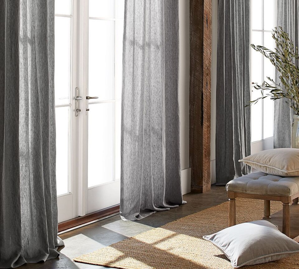Classic Belgian Flax Linen Curtain - Dark Flax - Pottery Barn Australia