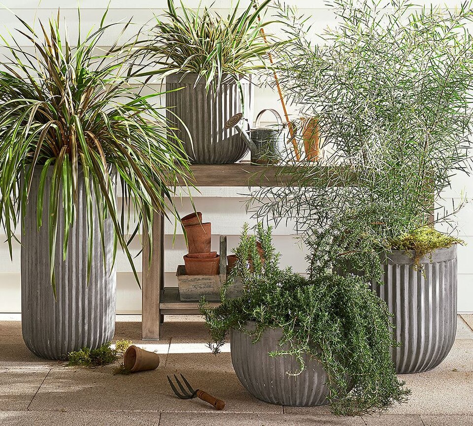 Concrete Fluted Planter - Grey