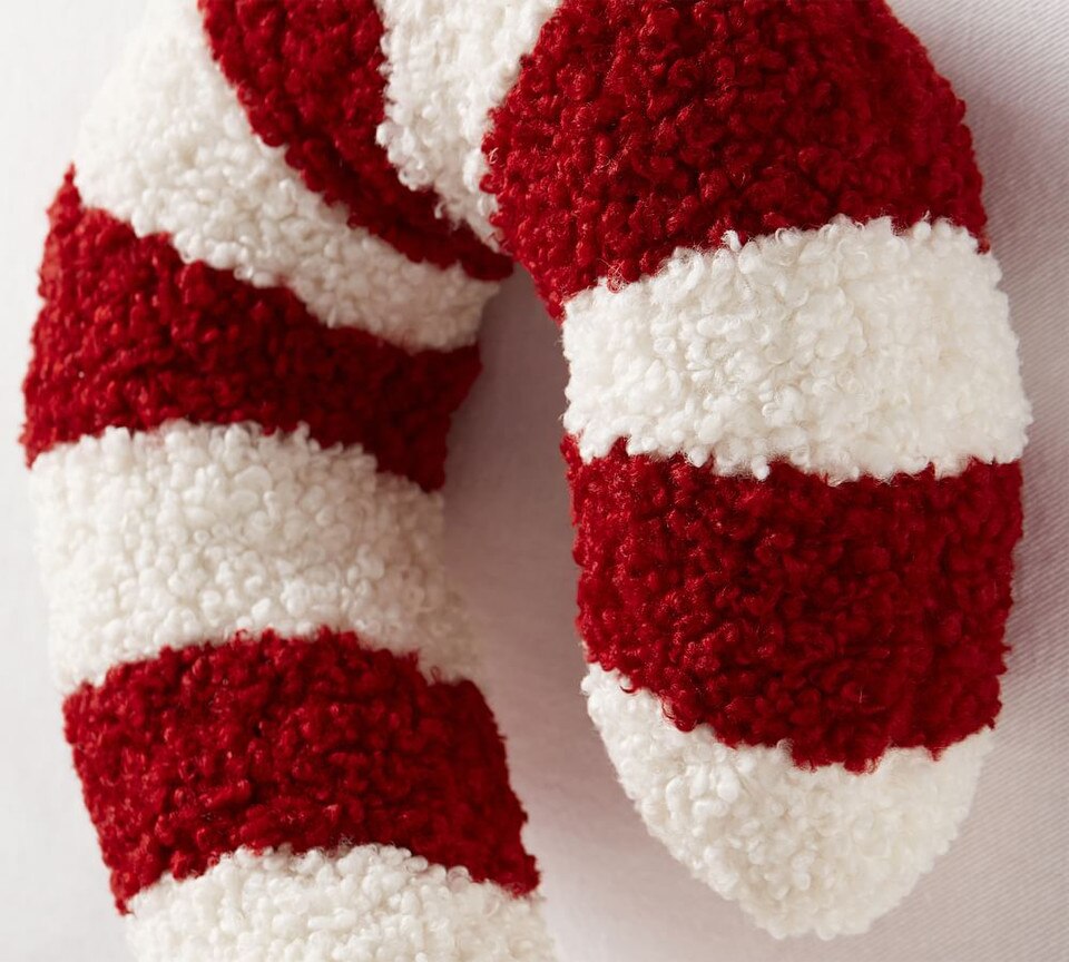 Cosy Teddy Faux Fur Candy Cane Shaped Cushion | Pottery Barn Australia