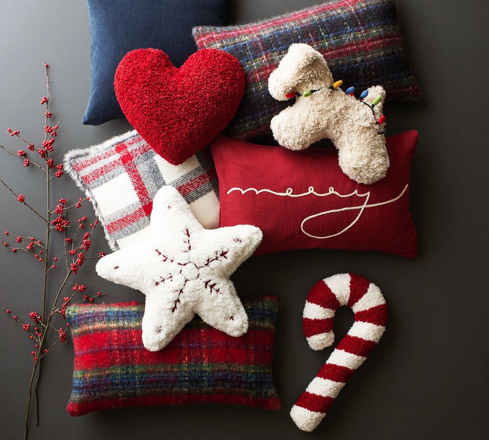 Cosy Teddy Faux Fur Candy Cane Shaped Cushion | Pottery Barn Australia