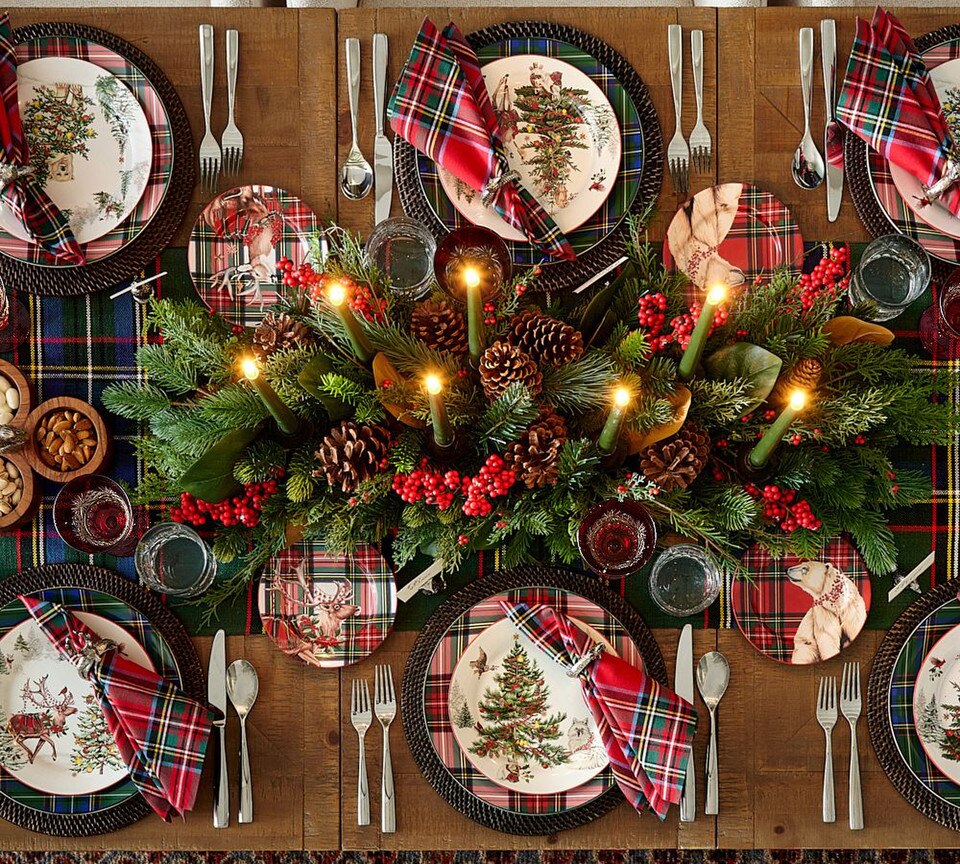 Enchanted Forest Stewart Plaid Appetizer Plates - Mixed Set of 4