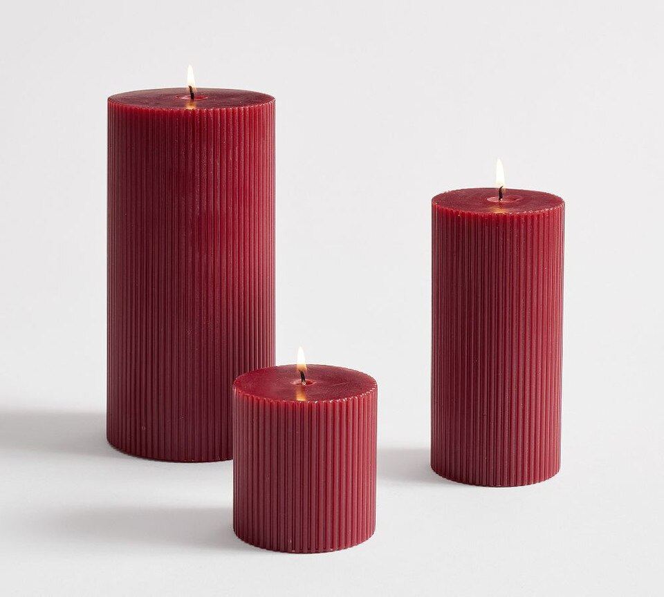 Fluted Red Pillar Candle | Pottery Barn Australia