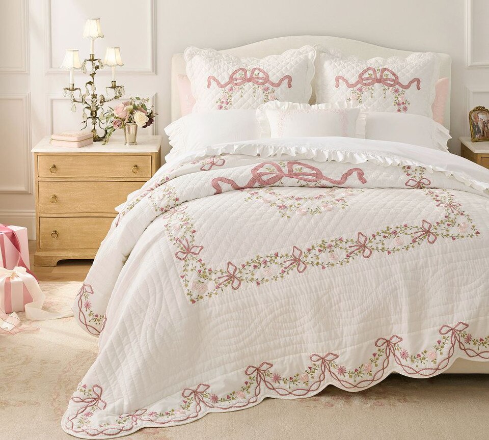 LoveShackFancy Bow Embellished Quilted Pillowcase | Pottery Barn Australia