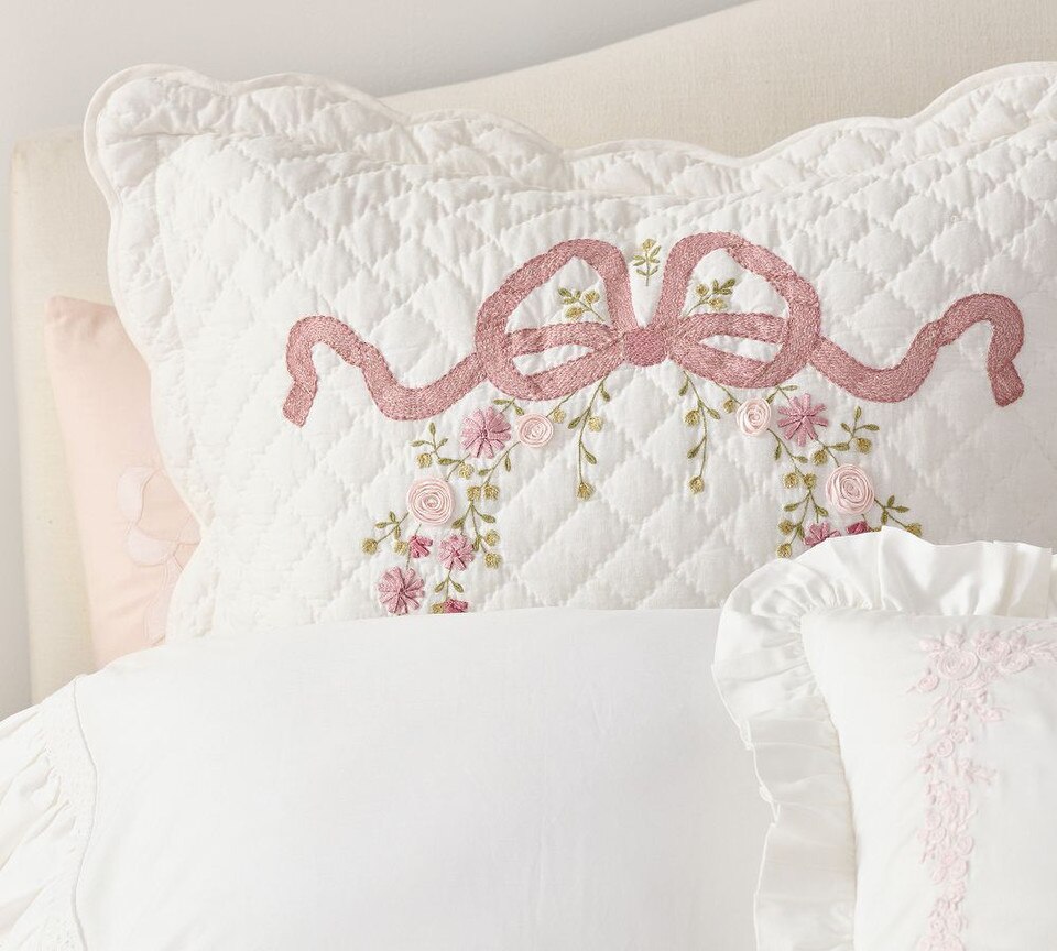 LoveShackFancy Bow Embellished Quilted Pillowcase | Pottery Barn Australia
