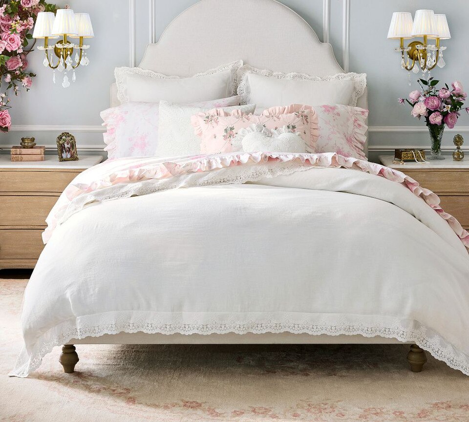 LoveShackFancy Belgian Flax Linen Pillowcase with Lace Trim | Pottery ...