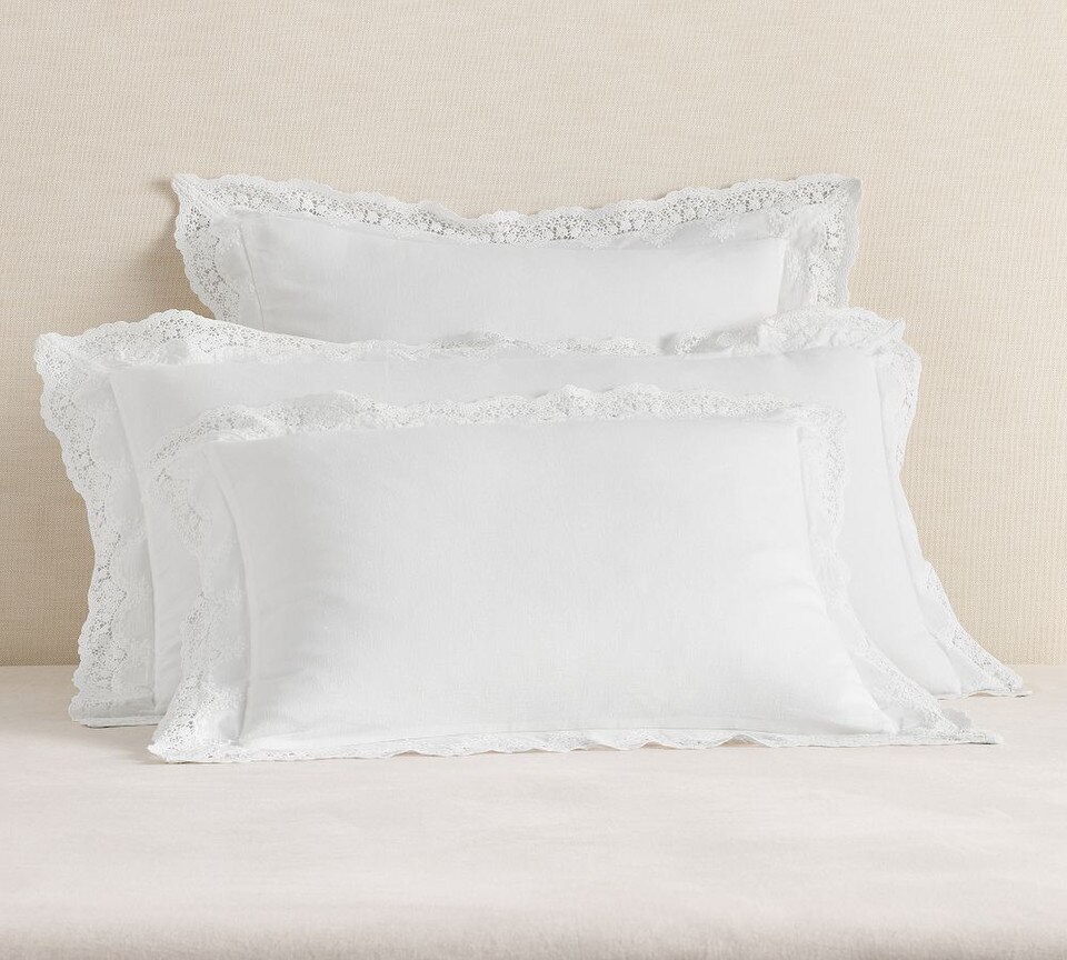 LoveShackFancy Belgian Flax Linen Pillowcase with Lace Trim | Pottery ...