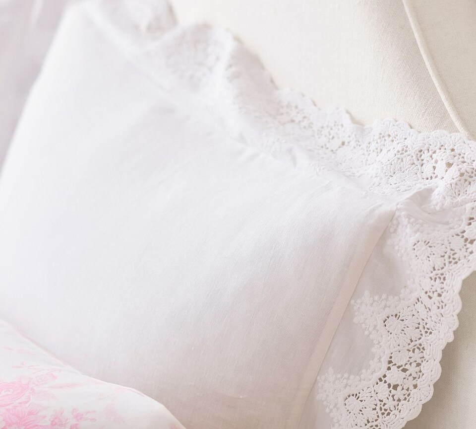 LoveShackFancy Belgian Flax Linen Pillowcase with Lace Trim | Pottery ...