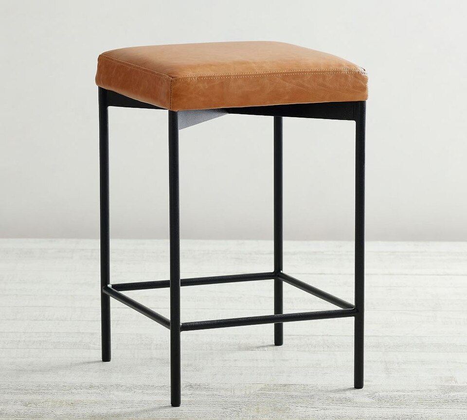 Maison Leather Backless Counter Stool - Pottery Barn Australia