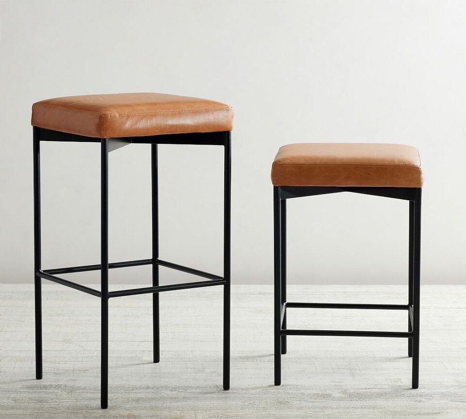 Maison Leather Backless Counter Stools - Pottery Barn Australia