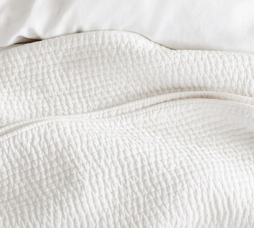 Pick-Stitch Handcrafted Cotton Linen Blend Quilt & Shams - White ...