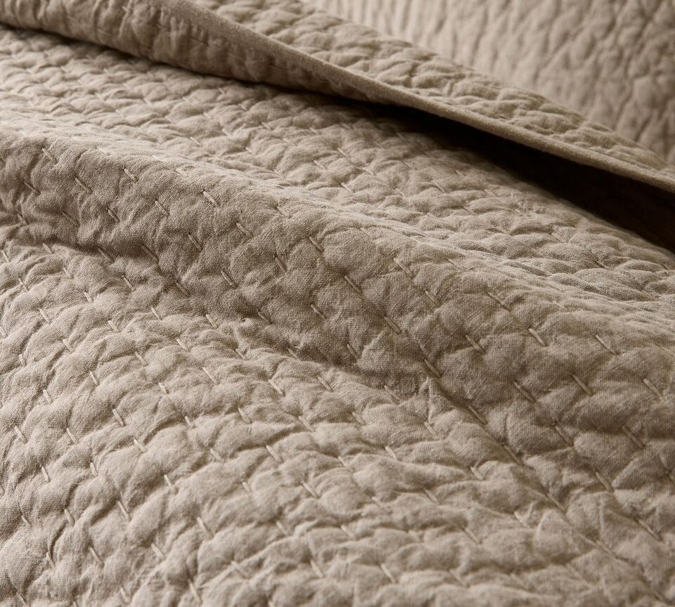 Pick-Stitch Handcrafted Cotton Linen Quilt