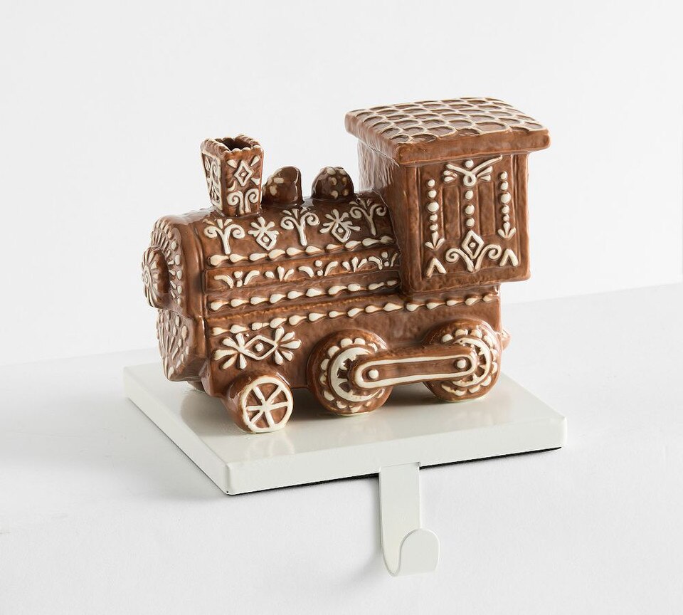 Handcrafted Ceramic Gingerbread Train Stocking Holder | Pottery Barn ...