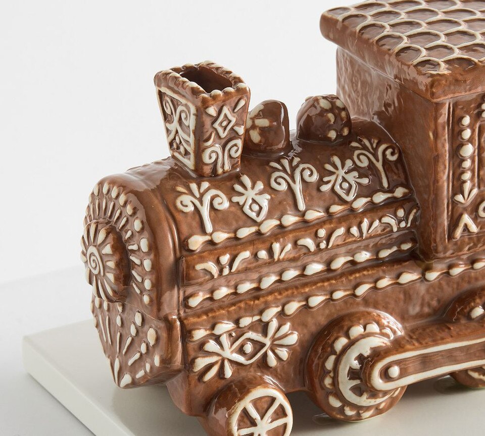 Handcrafted Ceramic Gingerbread Train Stocking Holder | Pottery Barn ...