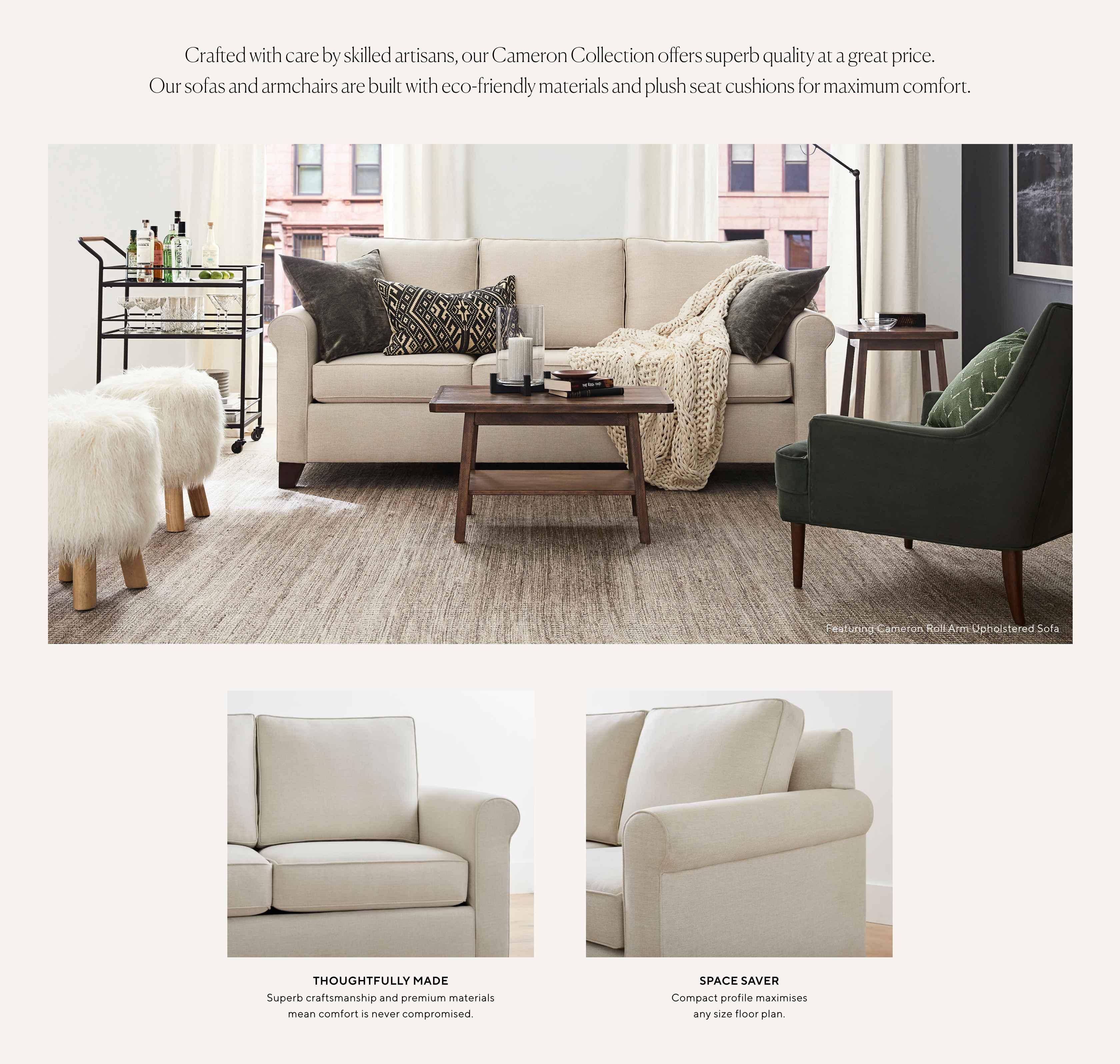 Cameron Roll Arm Sofa (63"–98")