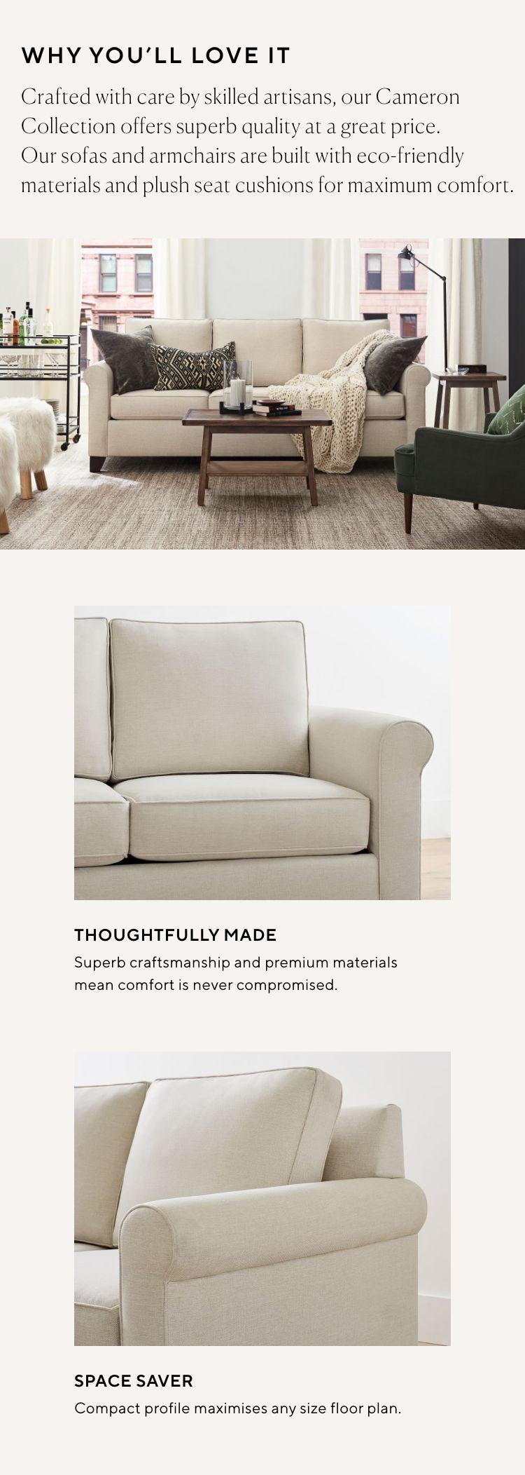 Cameron Roll Arm Sofa (63"–98")